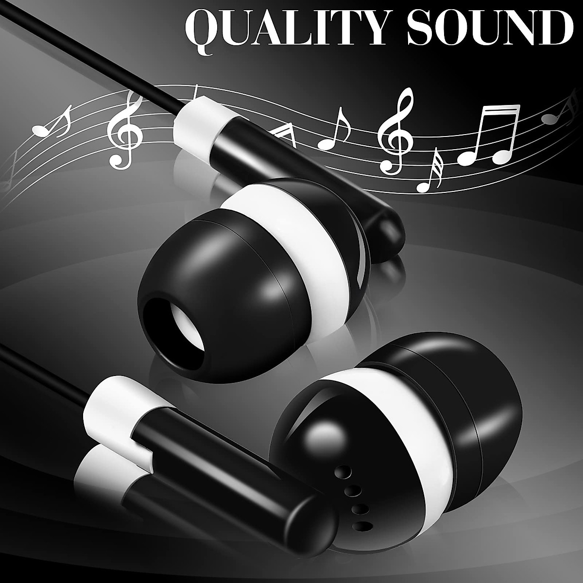 Konohan 100 Pack Bulk Earbuds for Classroom, Student Basic Headphones in Ear for Kids Schools Libraries Laptop, 3.5 MM Earbuds Dot Headphones, Individually Bagged(Black)