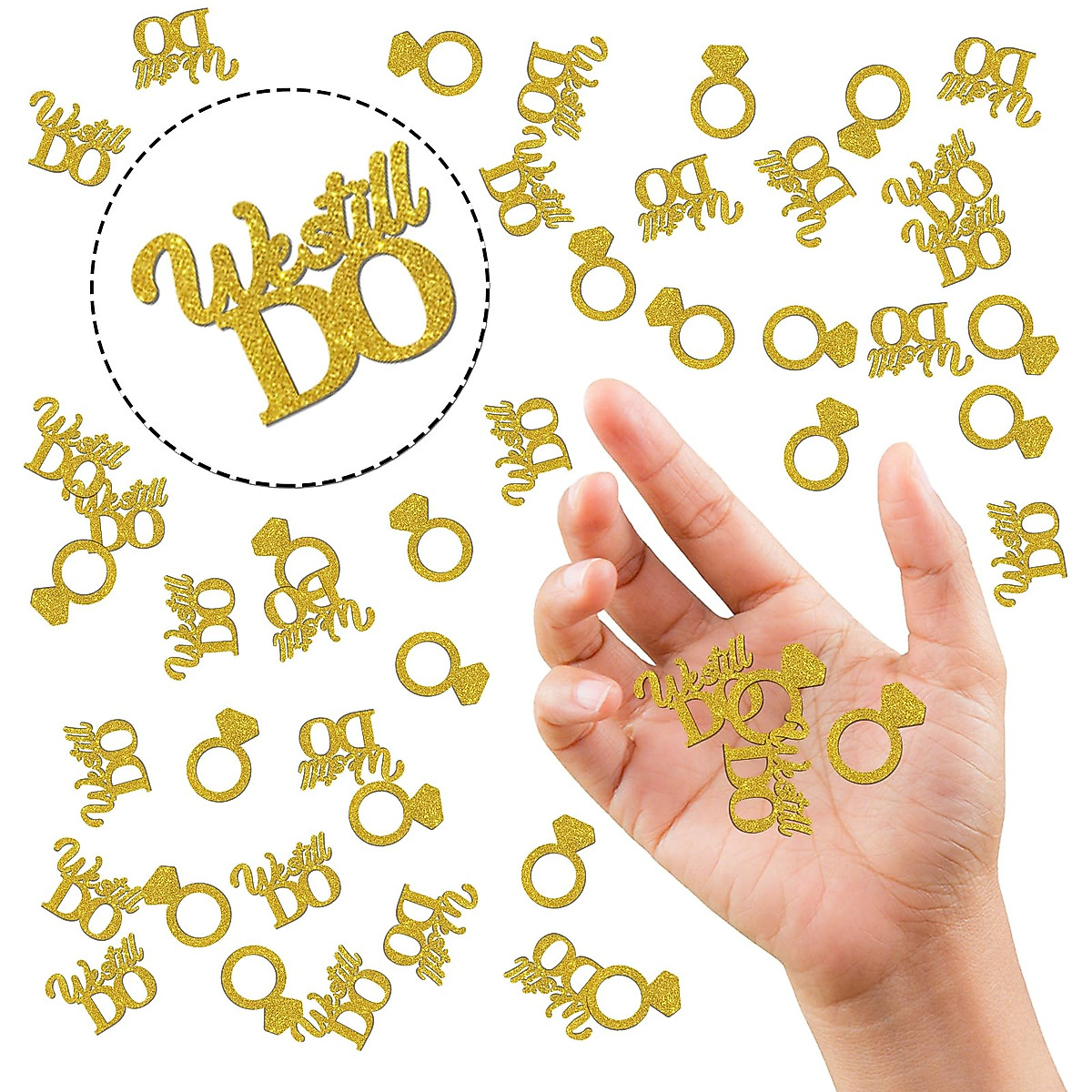 We Still Do Confetti Gold Glitter, Wedding Diamond Ring Table Confetti, Engagement Paper Scatter, Bridal Shower Party Table Decorations Confetti, 120pcs