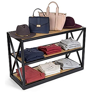 Displays2go Industrial X-Sided 3-Shelf Unit, Solid Pine – Natural (XSHF3NAT)