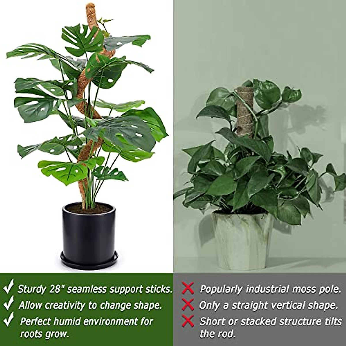 2 Pack 28 Inch Moss Pole, Bendable Moss Pole for Plants Monstera, Moss Poles for Climbing Plants Indoor, Handmade Coco Coir Plant Pole Sticks Support Stakes for Potted Plants