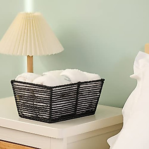 Vagusicc Wicker baskets, Round Paper Rope Black Baskets for Storage, Rectangular Woven Baskets for Organizing & Decor, Black, 3-Pack