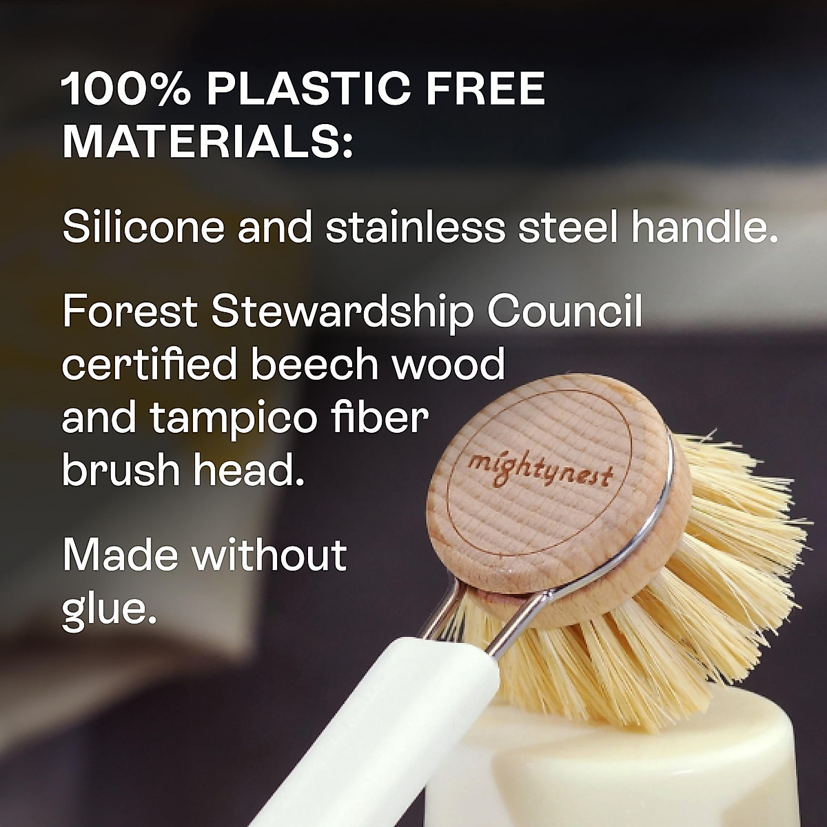 MightyNest Ceramic Kitchen Sink Ceramic Caddy and Organizer Set with Cose Nuove Nature Soft Dish Brush for Sustainable Kitchen Cleaning