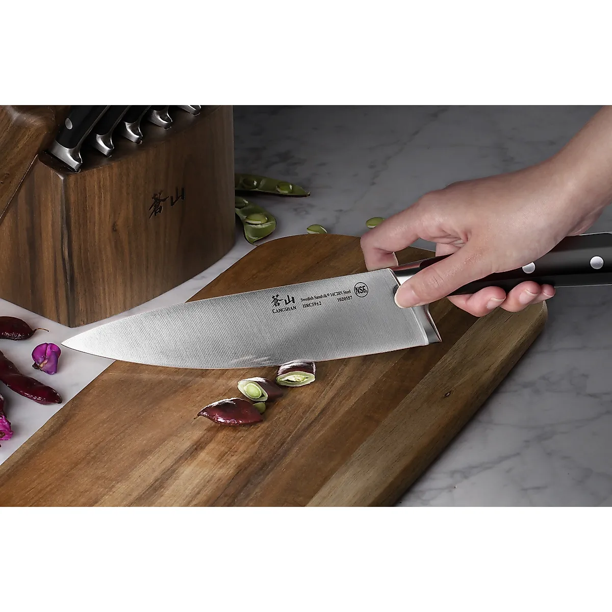 Cangshan TS Series 1020564 Swedish 14C28N Steel Forged 8-Inch Chef Knife and Wood Sheath Set