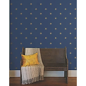 Erin & Ben Co. PSW1451RL Navy and Metallic Gold Star Splendor Premium Peel and Stick Wallpaper Blue