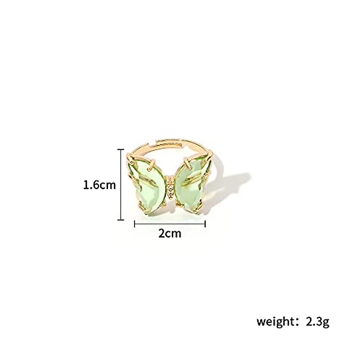 8 Pcs Gold Plated 3D Butterfly Rings Acrylic Adjustable Open Colorful Crystal Bowknot Shaped Band Rings for Women Finger Jewelry (transparent)