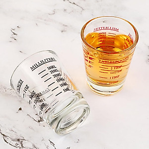 BTGLLAS Set of 2 Shot Glasses - Heavy Glass, Perfect for Measuring Espresso, Wine, and More 26-Incremental Measurement 1oz, 6 Tsp, 2 Tbs, 30ml (2, Red+Black)