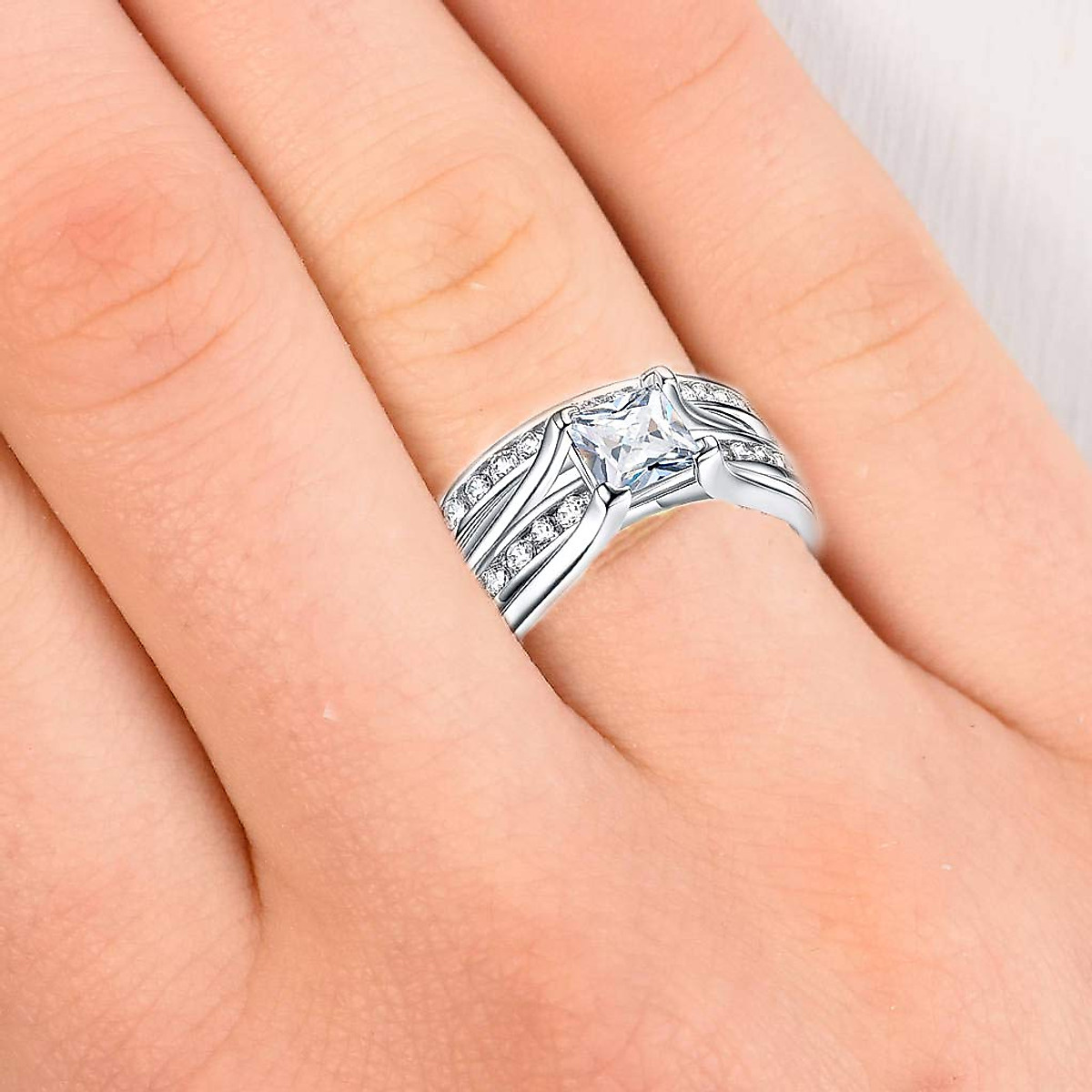 VPKJewelry 2.00 ct Real 925 Sterling Silver Wedding Engagement 2 pc set Diamonique CZ Ring Women (4.5)