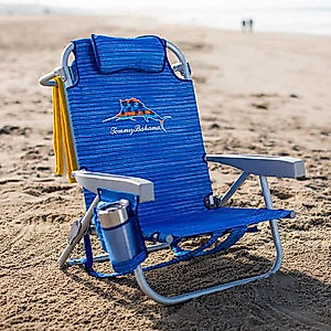 Tommy Bahama 2 2016 Backpack Cooler Beach Chair with Storage Pouch and Towel Bar (Blue Stripe)