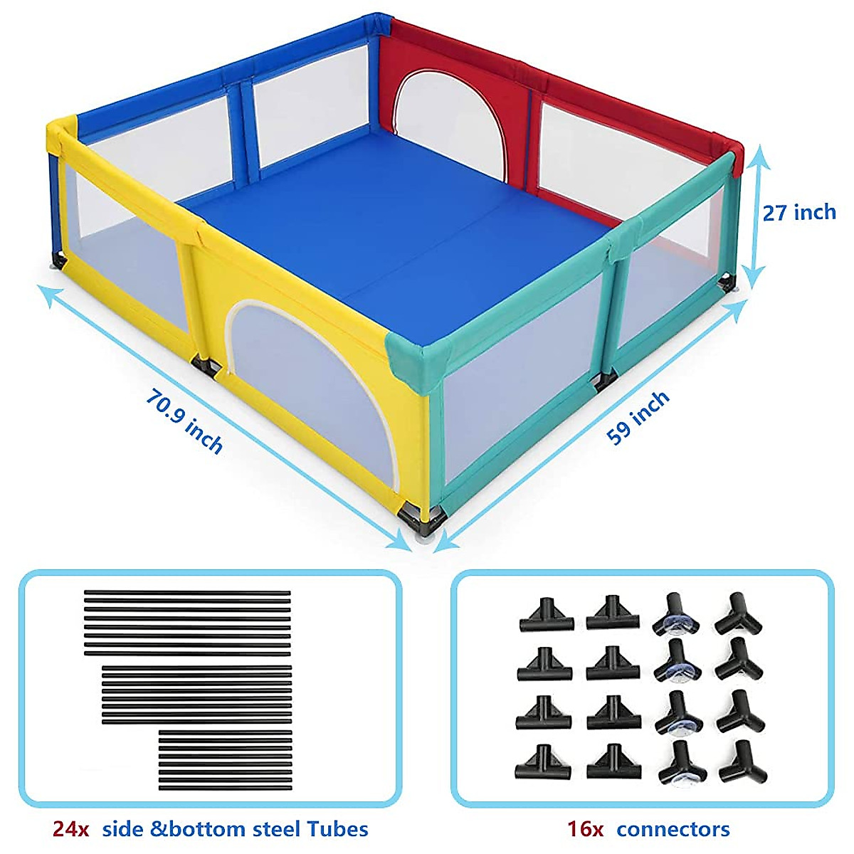 Baby Playpen, Play Pen,Playpen for Babies and Toddlers,Play Yard for Baby, Baby Playard with Safety Gates/ Ocean Balls/Toddler Handle
