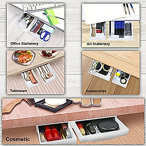 YOOUSOO 2 Pack Under Desk Drawer Organizer Slide Out Desk Drawer Attachment Plastic Desk Accessories & Workspace Organizers,Hidden Desktop Organizer Pen Holder for Desk Self-Adhesive