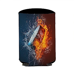 Can Cooler Sleeves Coozies for Cans And Bottles Insulators Ice Hockey Fire Water Print PVC Elastic Reusable