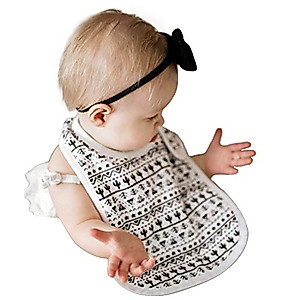 KUDL Baby Bibs Large Burpy Cloth 4 Pack Gift Set Soft Absorbent Feeding Reflux Drool Teething Bibs, Adjustable Snap Buttons, Funny Designs for Boys & Girls - Aztec Black & White