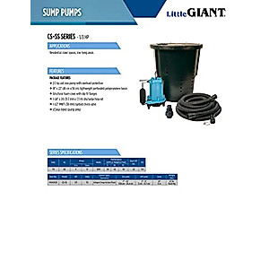 Little Giant CS-SS 115-Volt, 1/3 HP, 3000 GPH Pre-Packaged Automatic Crawl Space Sump System with 20-Ft. Cord, Blue/Black, 14940655
