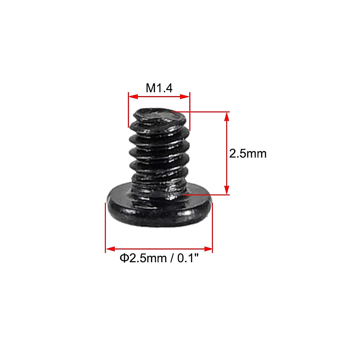 uxcell M1.4x2.5mm Phillips Screw Fastener Black 2.5mm Dia Screw Head for Laptop PC TV Fan Switch 50pcs