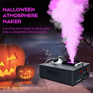 Tengchang Fog Machine for Halloween, 1500W DMX RGB 3 in1 24 LED Smoke Machine Stage Lighting Vertical Spray W/Remote