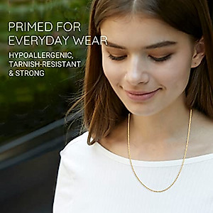 KISPER 24k Gold Cable Link Chain Necklace – Thin, Dainty, Gold Plated Stainless Steel Jewelry for Women & Men with Spring Ring Clasp, 30”