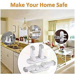 4 Pack, New and Improved Childproof Safety Door Lock, Prevents Toddlers from Opening Doors, BPA Free, 3M Adhesive, Easy to Install, No Drilling Needed.