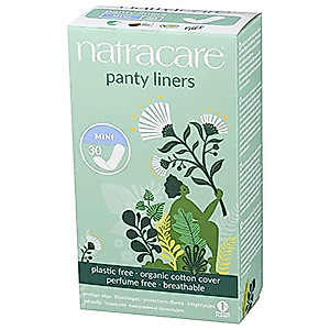 Natracare Natural Organic Mini Panty Liners, Made with Certified Organic Cotton, Ecologically Certified Cellulose Pulp and Plant Starch (1 Pack, 30 Liners Total)