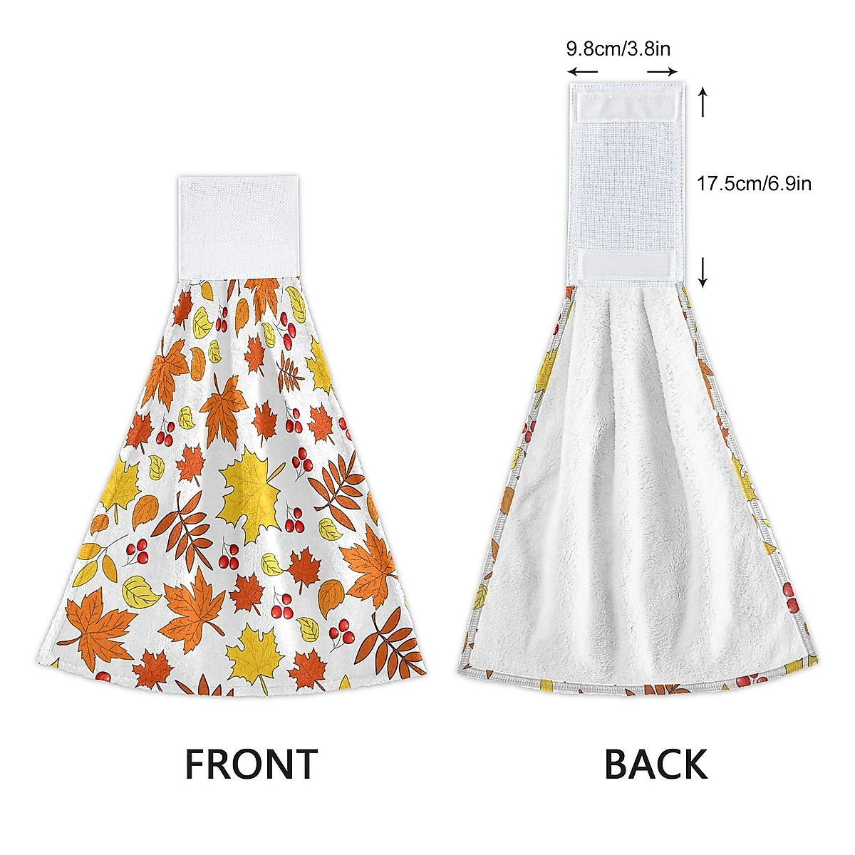 Autumn Maple Leaves Hanging Kitchen Towel Berry Fall Leaf Hand Tie Towels Set 2 Pcs Tea Bar Dish Cloths Dry Towel Soft Absorbent Durable for Bathroom Laundry Room Decor