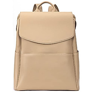 MIA + SOPHIA Leather Diaper Bag Backpack with Changing Pad, Stroller Straps, Bottle Holder (Beige Olivia)