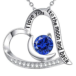 ELDA & CO. Birthday Gift for Women September Birthstone Blue Sapphire Necklace Mom Wife I Love You to the Moon and Back Jewelry Sterling Silver for Her