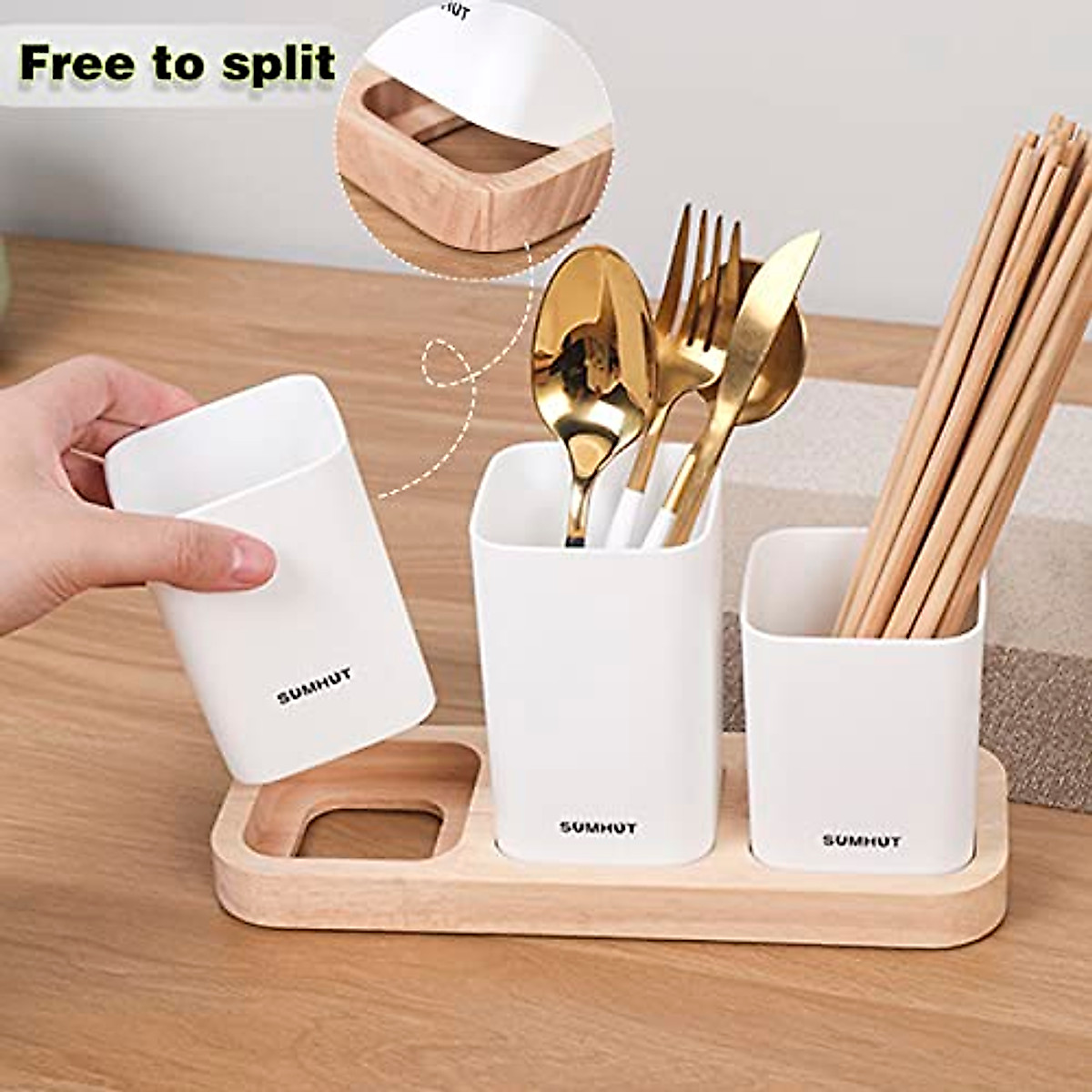 Jaugufiy Cutlery Drying Rack Holder Utensil Drying Rack Basket, Cutlery Holder with Bamboo Base for Bar Kitchen Countertop Storage, Organize Forks, Knives, Spoons