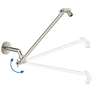 16 Inch Solid Brass Adjustable Shower Head Extension Arm, Extra Long Shower Extension Arm with Lock Joints, Flexible Height & Angle Shower Arm Extender Universal Connection, Brushed Nickel