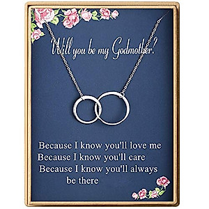 Godmother Gifts Two Interlocking Infinity Double Circles Sterling Silver Necklace Christmas Gifts for Women