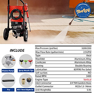 TOOLCY 7/8" Shaft Vertical Pressure Washer Pump - Max 3200 PSI @ 2.5 GPM OEM & Power Washer Pump for Gas Washer - Pre-Filling Gear Oil - More Replacement for Simpson, Ryobi, Honda etc