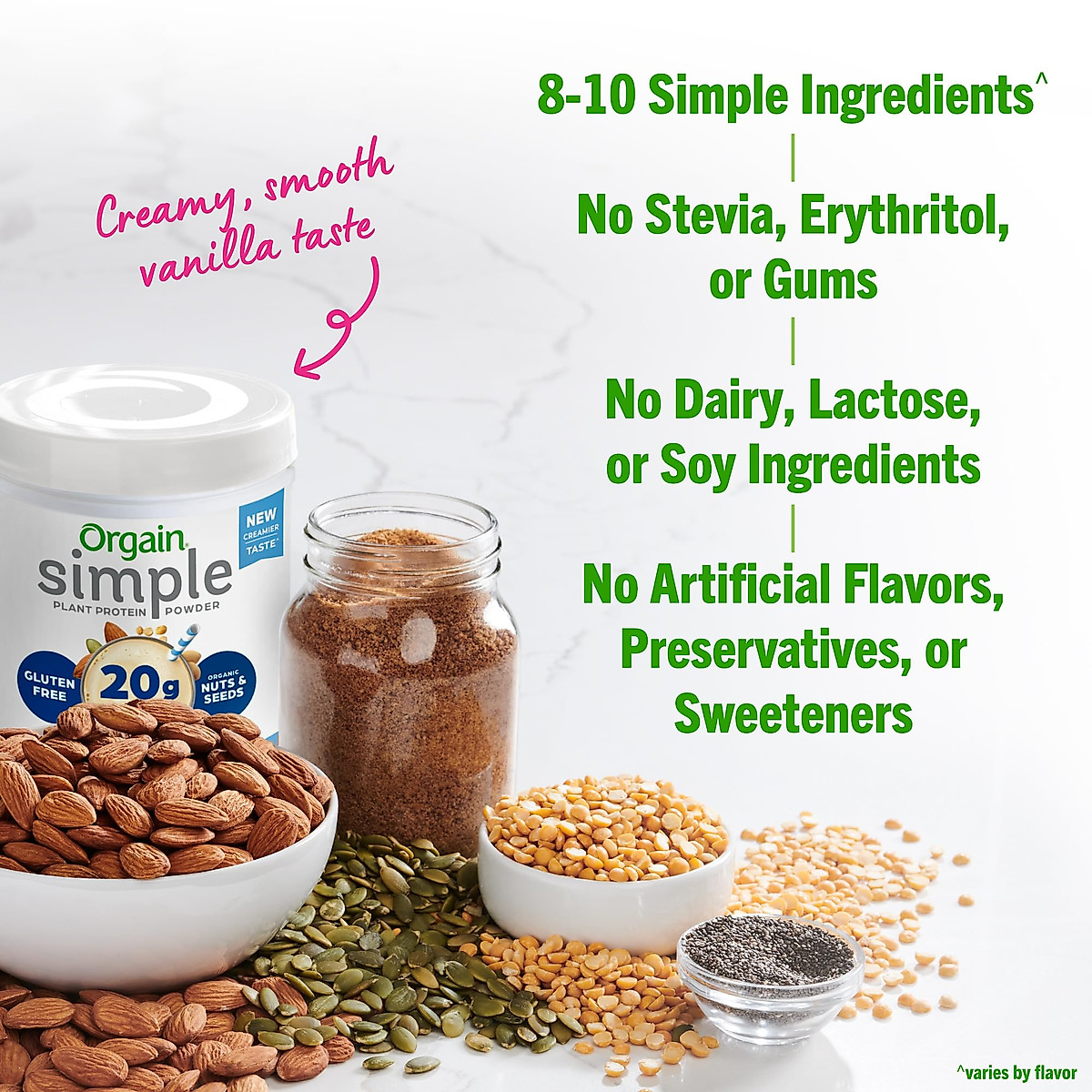 Orgain Organic Simple Vegan Protein Powder, Vanilla - 20g Plant Based Protein, With less Ingredients, No Artificial Sweeteners, Gluten Free, No Lactose Ingredients, 1.25 lb (Packaging May Vary)