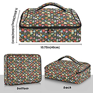 Blooming Flowers Double Insulated Casserole Carrier For Hot or Cold Food, Expandable Hot Food Carrier Bag, Insulated Food Bag for Parties, Beach, Picnic, Camping