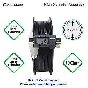 2 Rolls of Black PLA 1.75 Filament - FilaCube PLA 2 1.75mm 3D Printer Filament Plastic Supply Compatible with FDM Printing Ender monoprice prusa cr 10 10s anet creality anycubic anet makerbot