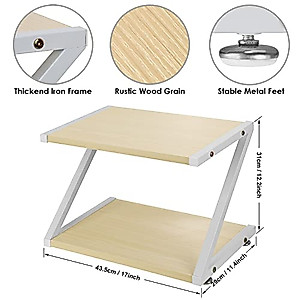 Hossejoy Printer Stand, 2 Tier Desktop Printer Shelves Rack with Anti - Skid Pads for Space Organizer as Storage Shelf, Multi-Purpose Wood Desk Organizer for Home and Office (Light Wood)