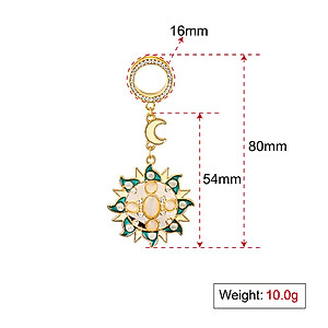 TBOSEN 3 Pairs Gold Dangle Charms Stars Moon Styles Screw Ears Tunnels Gauges Crystal Earrings Expanders Piercing Jewelry Fashion Gift 2g-5/8 in 6mm-16mm