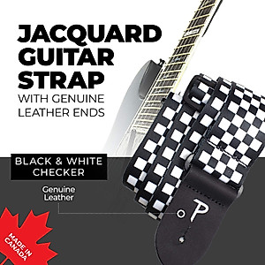 Perri’s Leathers Adjustable Guitar Straps for Kids, Men & Women - Polyester Guitar Strap for Acoustic, Bass and Electric Guitar - Guitar Strap for Punk Lovers - Adjustable Size – Black/White Checkers