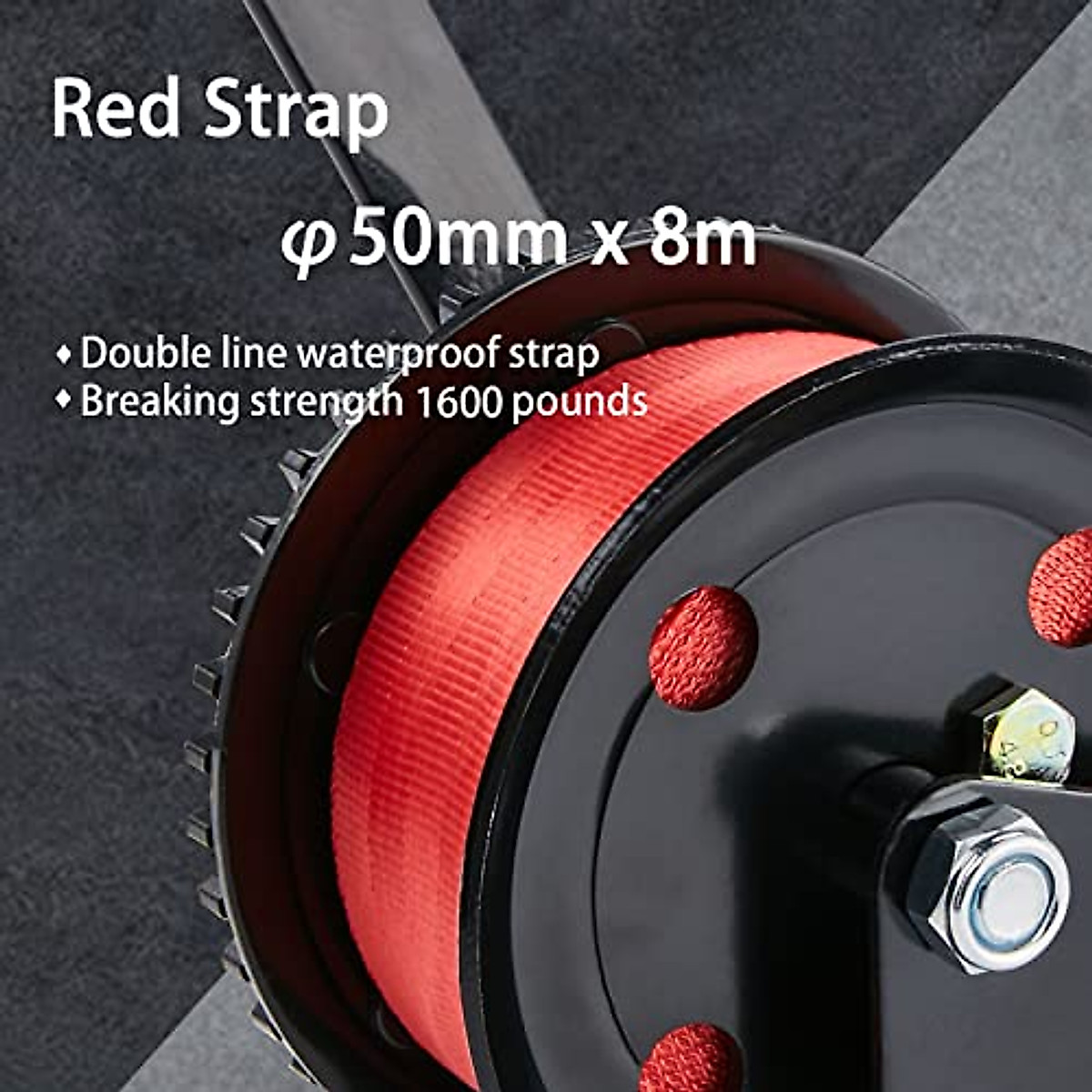 TYT 1500LB Boat Trailer Strap Winch with 8M Red Strap, Sturdy Long-Lasting Gear Hand Crank Winch, Operated Two Way Ratchet Manual Winches for Towing Pulley Boat Trailer Truck RV Jet Ski Marine Winch