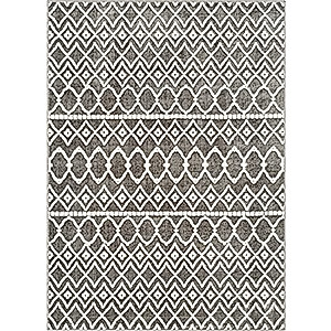 Well Woven Niria Grey Moroccan Tribal Diamonds Soft High-Lo Pile Area Rug (5'3" x 7'3")