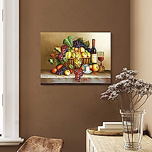 SunFlax Kitchen Fruit Canvas Wall Art: Red Grape Wine Picture Vintage Food Oil Painting Contemporary Abstract Artwork Artistic Giclee Print for Modern Dining Room Restaurant Bedroom