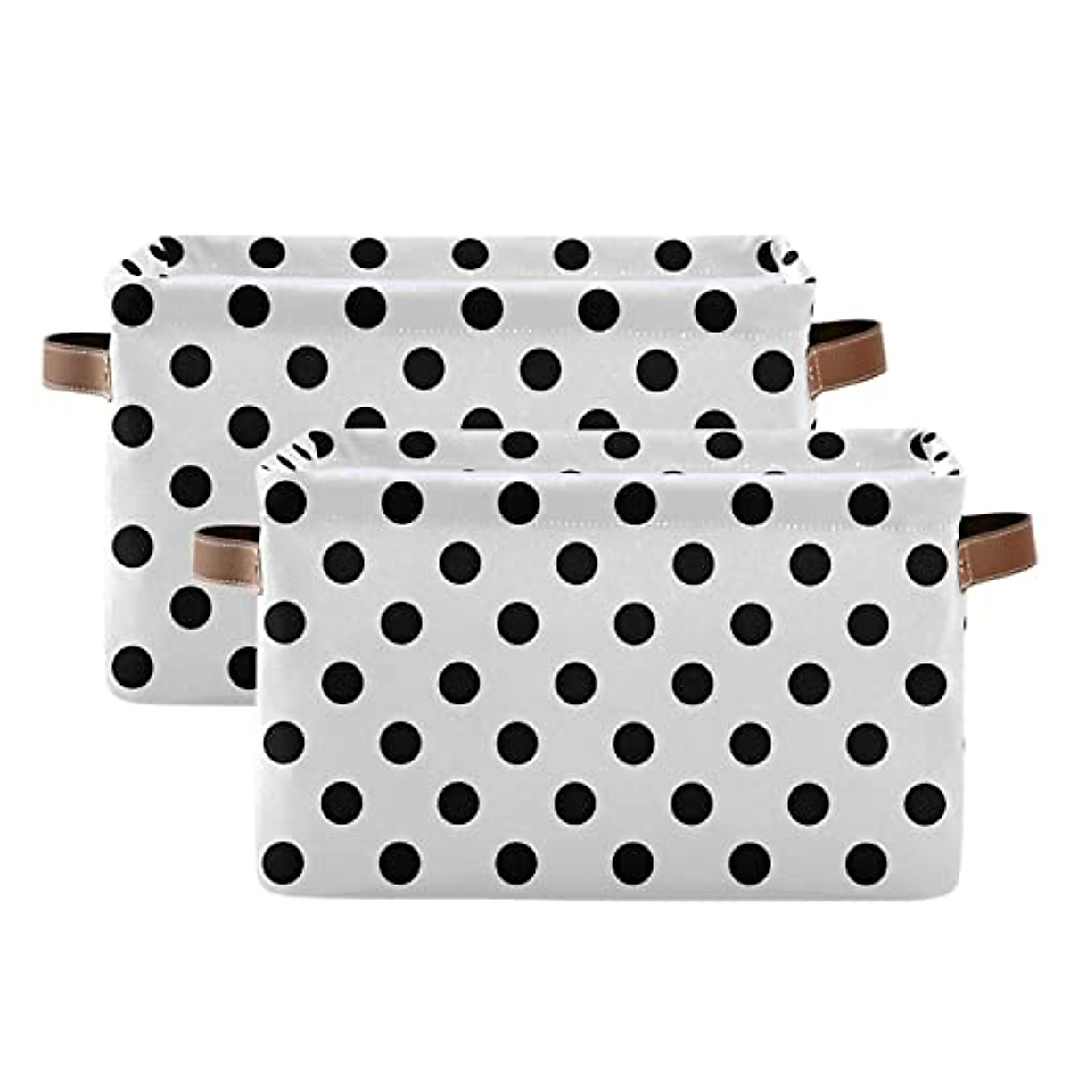 ALAZA Black Polka Dots on White Large Storage Basket with Handles Foldable Decorative 1 Pack Storage Bin Box for Organizing Living Room Shelves Office Closet Clothes