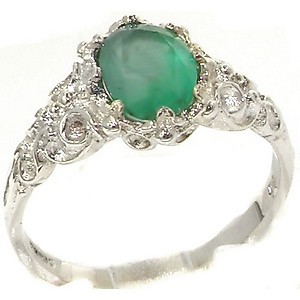 LetsBuyGold 925 Sterling Silver Natural Emerald Vintage Anniversary Ring - Size 8.5