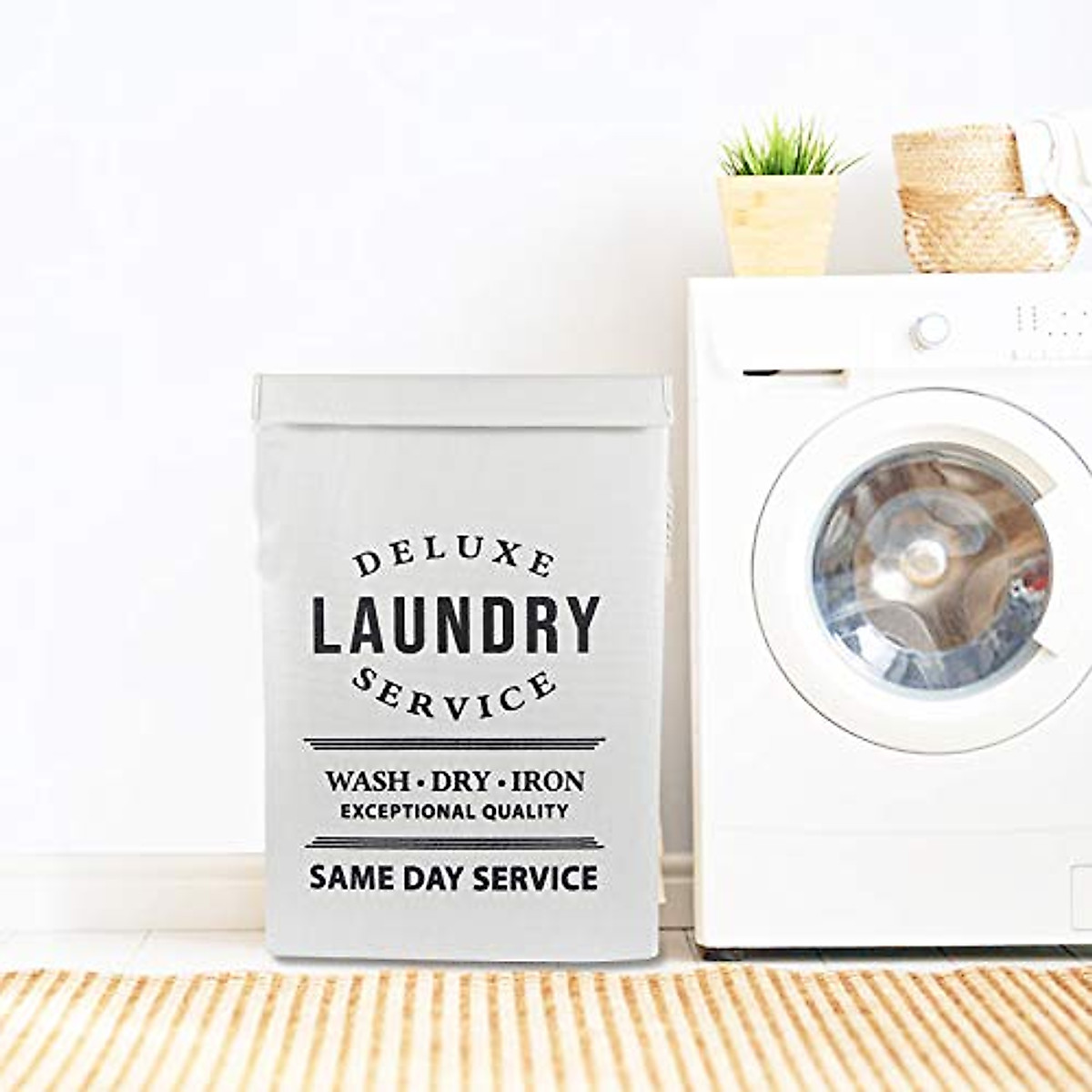 Laundry Hamper with Lid and Rope Handles,Foldable Hamper Easily Transport Laundry Basket,Linen Clothing Storage and Organization for Home Bedroom,Extra Large Capacity Toy Box,(Beige White)