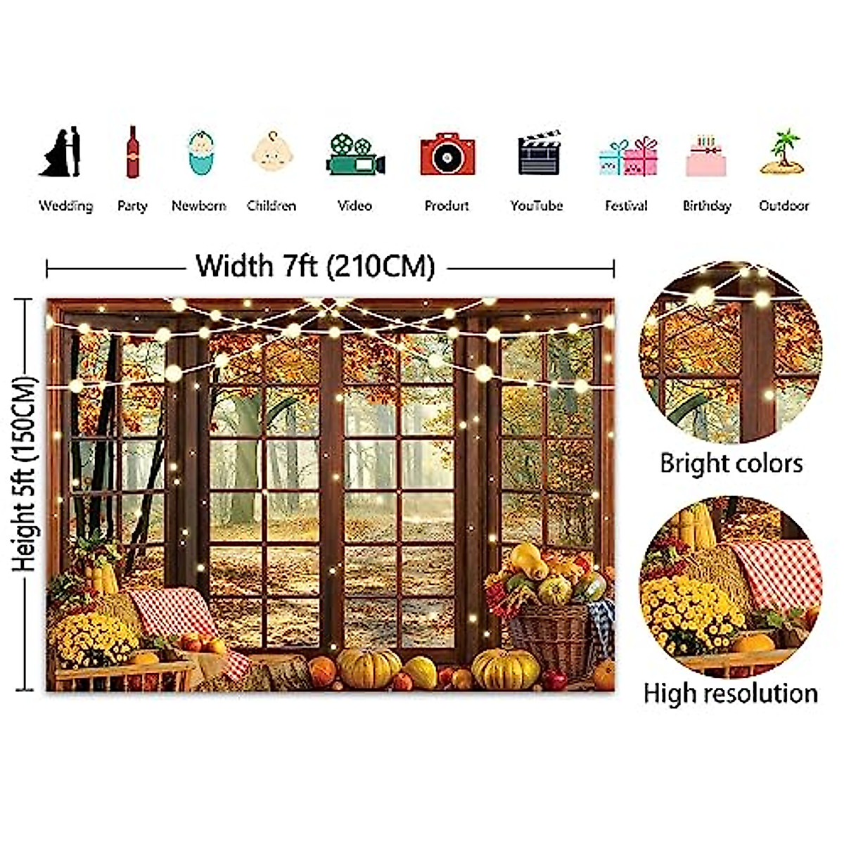 PGSWEER 7x5ft Fall Forest Window Backdrop Thanksgiving Autumn Photography Background Give Thanks Fall Family Party Photo Shoot Studio Prop