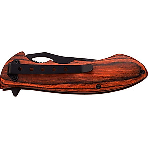 Elk Ridge - Outdoors Spring Assisted Folding Knife - 4.5-in Closed, 3.5-in Black Stainless Steel Blade, Wood Handle, Pocket Clip - Hunting, Camping, Survival, EDC - ER-A159BW