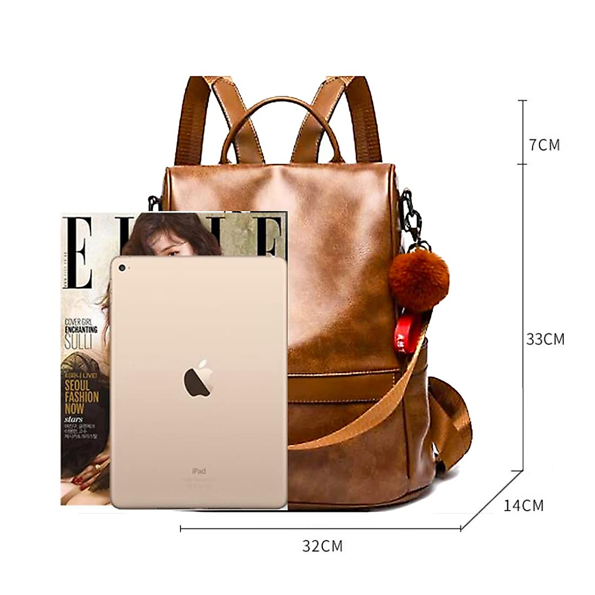 NAITOKE Women Backpack Purse PU Leather Anti-theft Lightweight Ladies Travel Backpack,6766-Brown