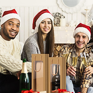 Tioncy 24 Pcs Wine Gift Bag Clear Window Wine Bags for Wedding Gifts Bottle Wine Bags with Handles Reusable Flower Wine Bags Bulk for Christmas Thanksgiving New Year Holiday Birthday(Brown)