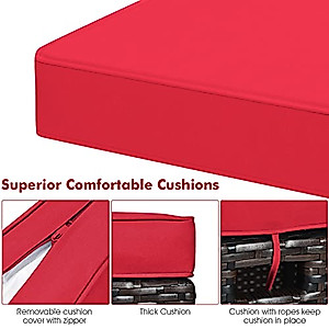 Hysache Outdoor Patio Ottoman Set of 2, All Weather Rattan Wicker Ottoman Set w/Removable Cushions, Outdoor Foot Stool Foot Rest for Patio Garden Porch Poolside (Red)