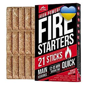 Fire Valley Wooden Firestarter Sticks - Pack of 21 Fire Starter Squares for Indoor Fireplace, Campfires, Grill & BBQ, Outdoor Firepit, Wood Stoves (Natural Pine Wood)