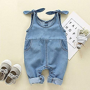 Happy Town Newborn Infant Baby Girls Denim Bodysuit Halter Sleeve Romper Jeans Overalls (Denim, 9-12 Months)