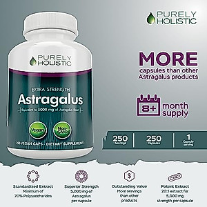 Astragalus Capsules 5,000 mg - 250 Capsules, 8+ Month Supply - Superior Strength Astragalus Root Extract 20:1 - Non GMO, Vegetarian & Vegan Friendly - Supports the Immune System & Cardiovascular