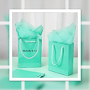 24 Pack Small Heavy Duty Teal Blue Paper Gift Bags with Handles and Blue Tissue Paper Thick Small Turquoise Party Favor Gift Bags for Birthday Wedding Baby Shower, 6 x 7.8 x 2.4 Inch